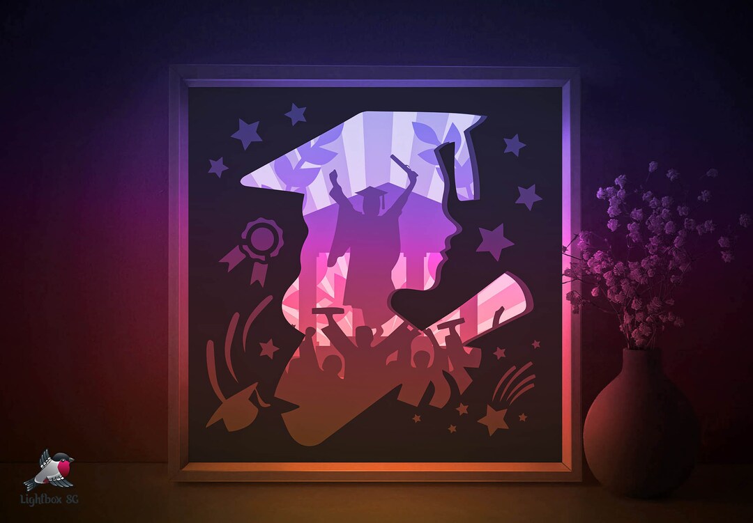 Graduation Shadow Box SVG Template, Graduate Girl Papercut Lightbox ...