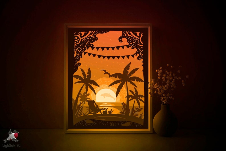 Tropical Sea Beach Shadow Box SVG Template Palm Trees - Etsy