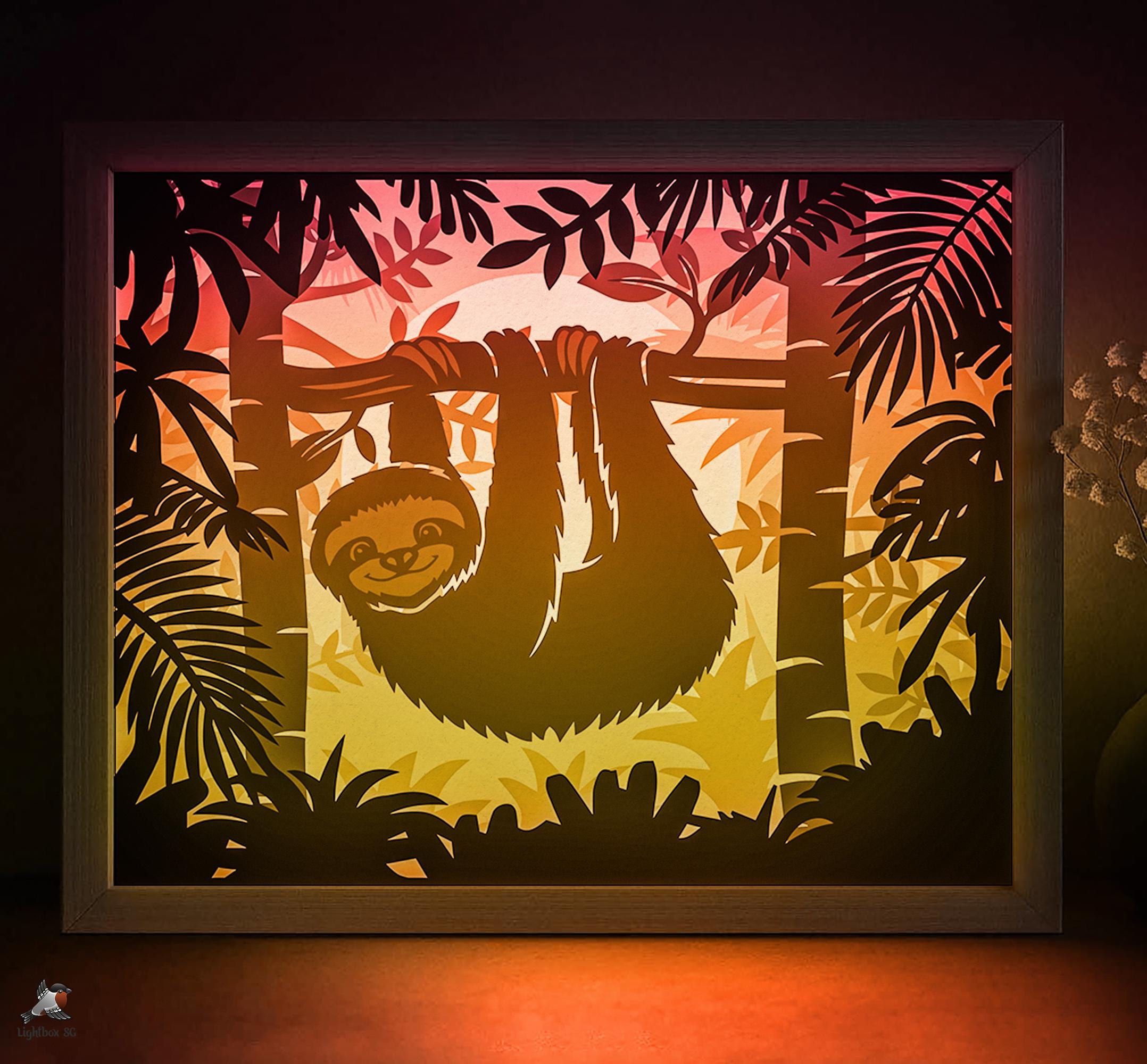 Sloth Shadow Box SVG Template, Tropical Animal Papercut Lightbox Cricut ...