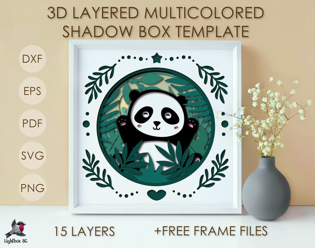 Forest Baby Panda Shadow Box SVG Template, Colored Papercut Leaves ...