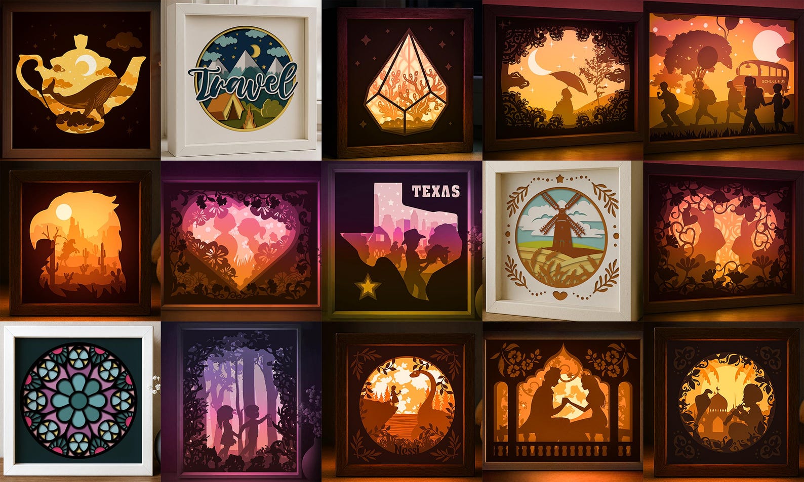 60 Lightbox SVG Templates Bundle, Papercut Shadow Box Cricut Designs ...