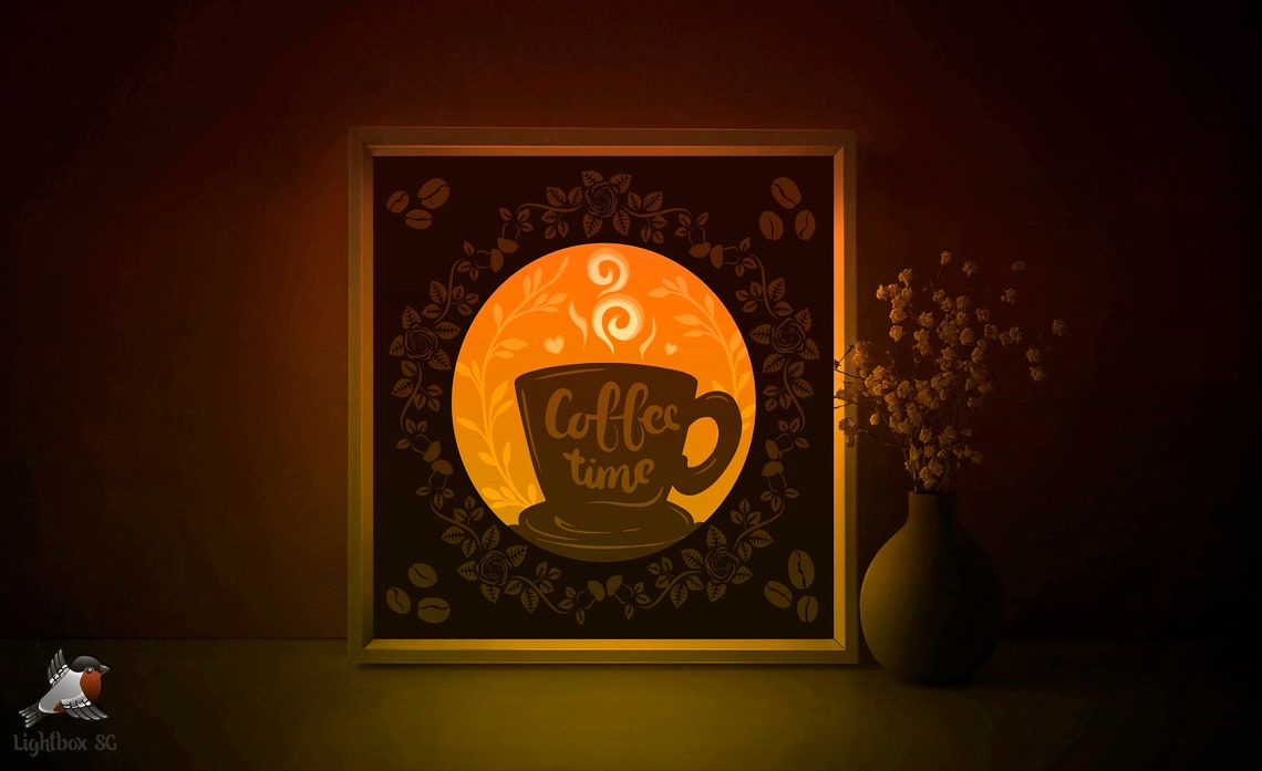 Cup of Coffee Shadow Box SVG Template Coffee Bean Pattern - Etsy