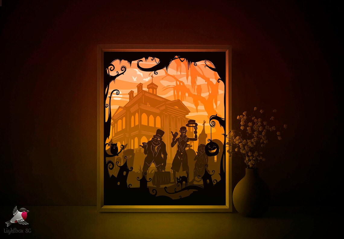 Halloween Ghosts Shadow Box SVG Template Haunted House - Etsy