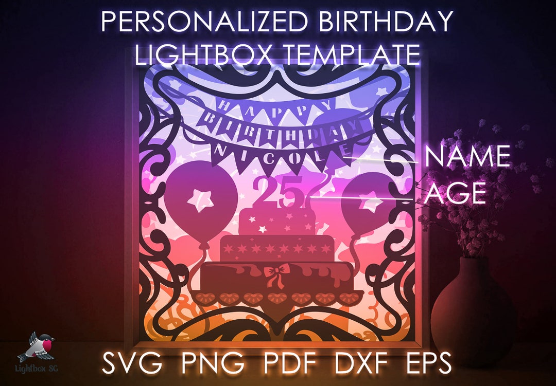 Personalized Birthday Shadow Box SVG Template, Custom Sign Name Age ...