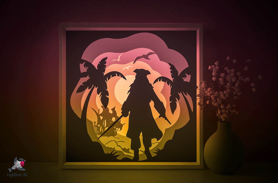Pirate Shadow Box SVG Template, Pirate Island Papercut Lightbox Cricut ...