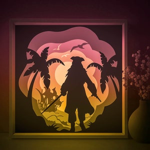 Pirate Shadow Box SVG Template, Pirate Island Papercut Lightbox Cricut ...