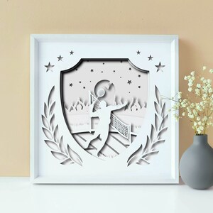 Badminton Sport Shadow box modèle SVG, Silhouette de sportif Papercut ...