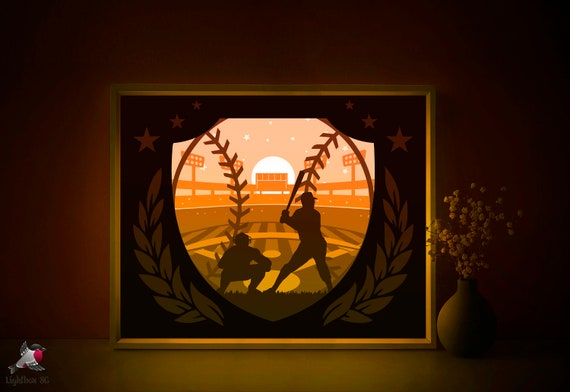 Baseball Sport Shadow Box SVG Template Silhouette Papercut - Etsy