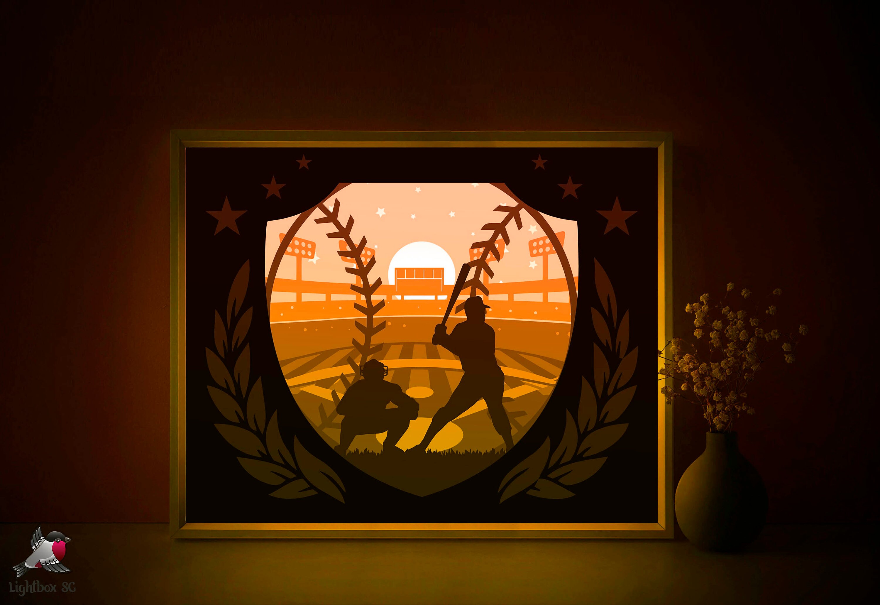 Baseball Sport Shadow Box SVG Template Silhouette Papercut - Etsy