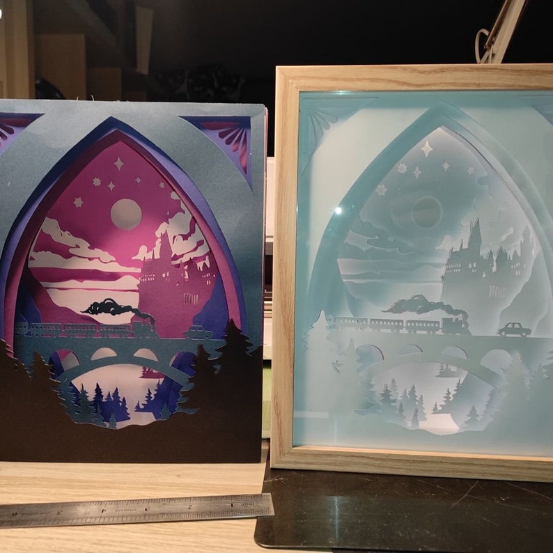 Night Train Shadow Box SVG Template Mountain Forest Nature - Etsy