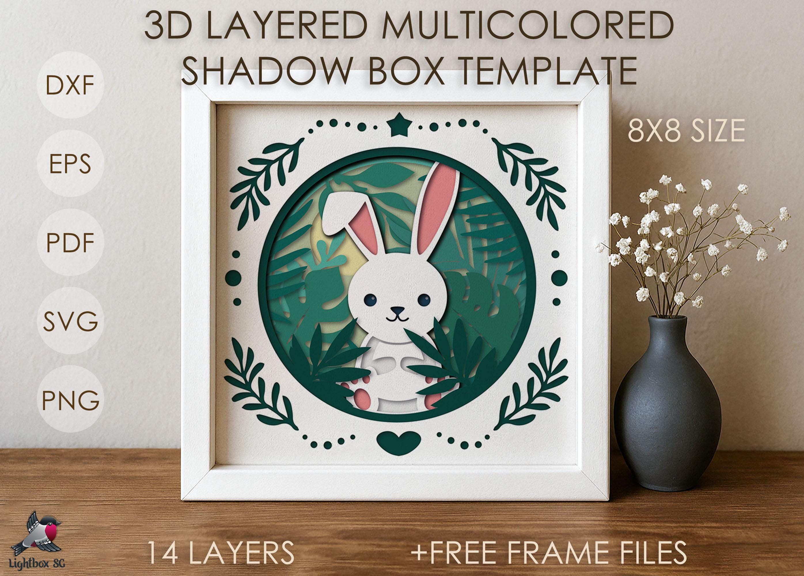Forest Baby Rabbit Shadow Box SVG Template, Colored Papercut Leaves ...