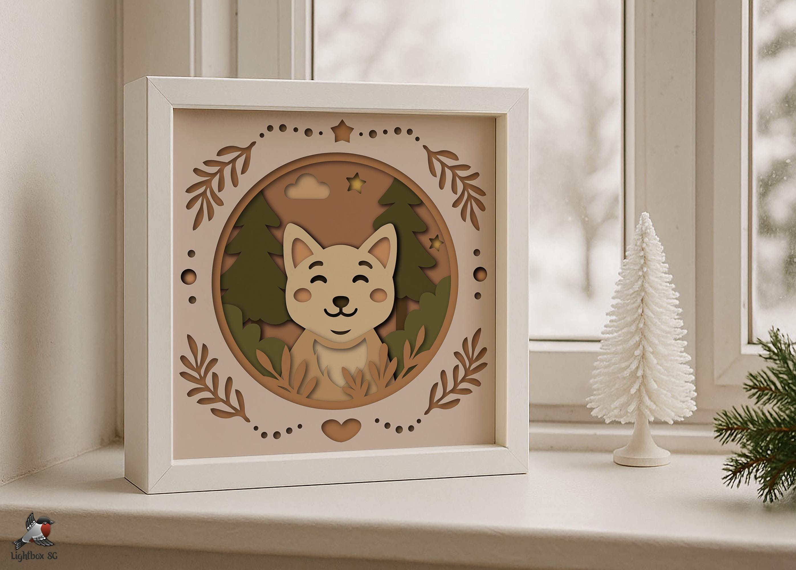 Forest Baby Cat Shadow Box SVG DXF Template, Colored Papercut Animal ...