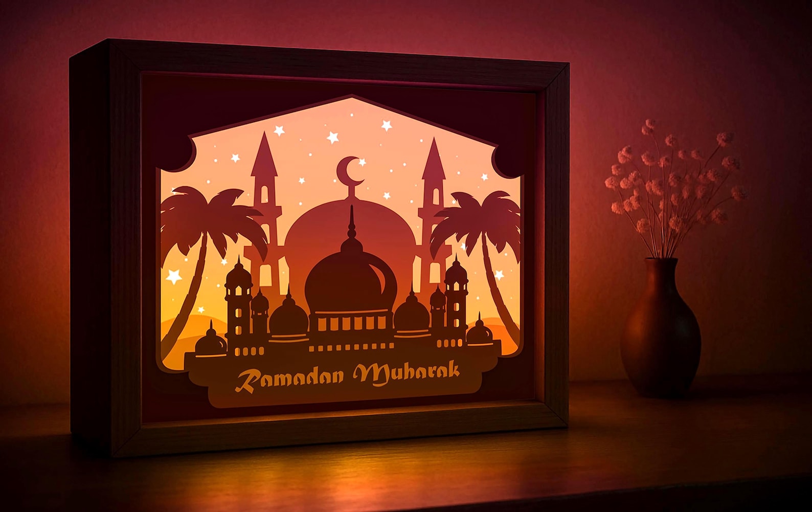 Ramadan Mubarak Shadow Box SVG Template, Islamic Mosque Silhouette ...