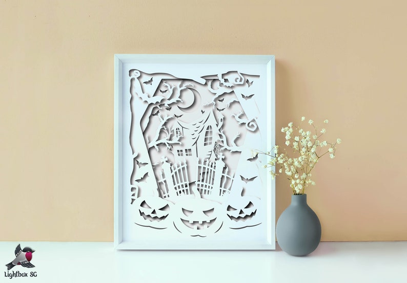 Halloween Shadow Box SVG Template Haunted House Papercut - Etsy