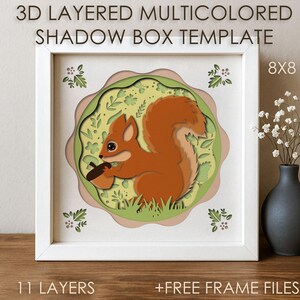 Forest Squirrel Shadow Box SVG Template, Baby Animal Colored Papercut ...