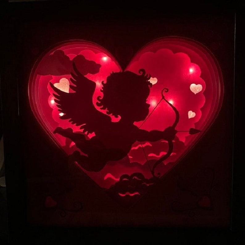 Cupid Angel Shadow Box SVG Template St Valentines Papercut - Etsy