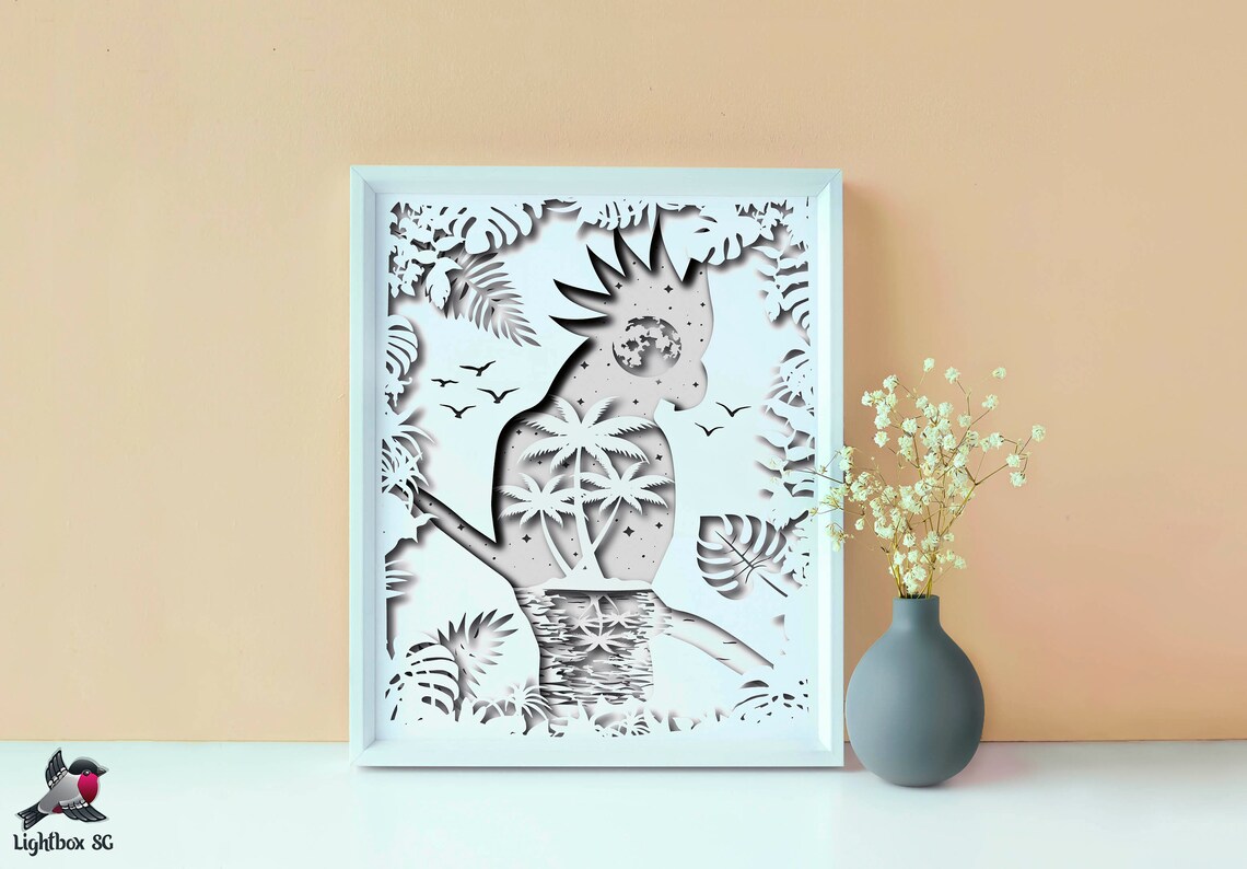 Tropical Parrot Shadow Box SVG Template Beach Island Papercut - Etsy Canada