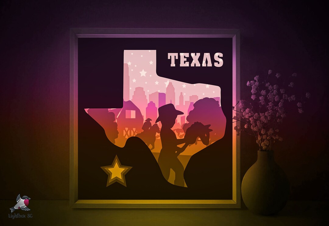 Texas Shadow Box SVG Template, State Map Papercut Lightbox Cricut SVG ...