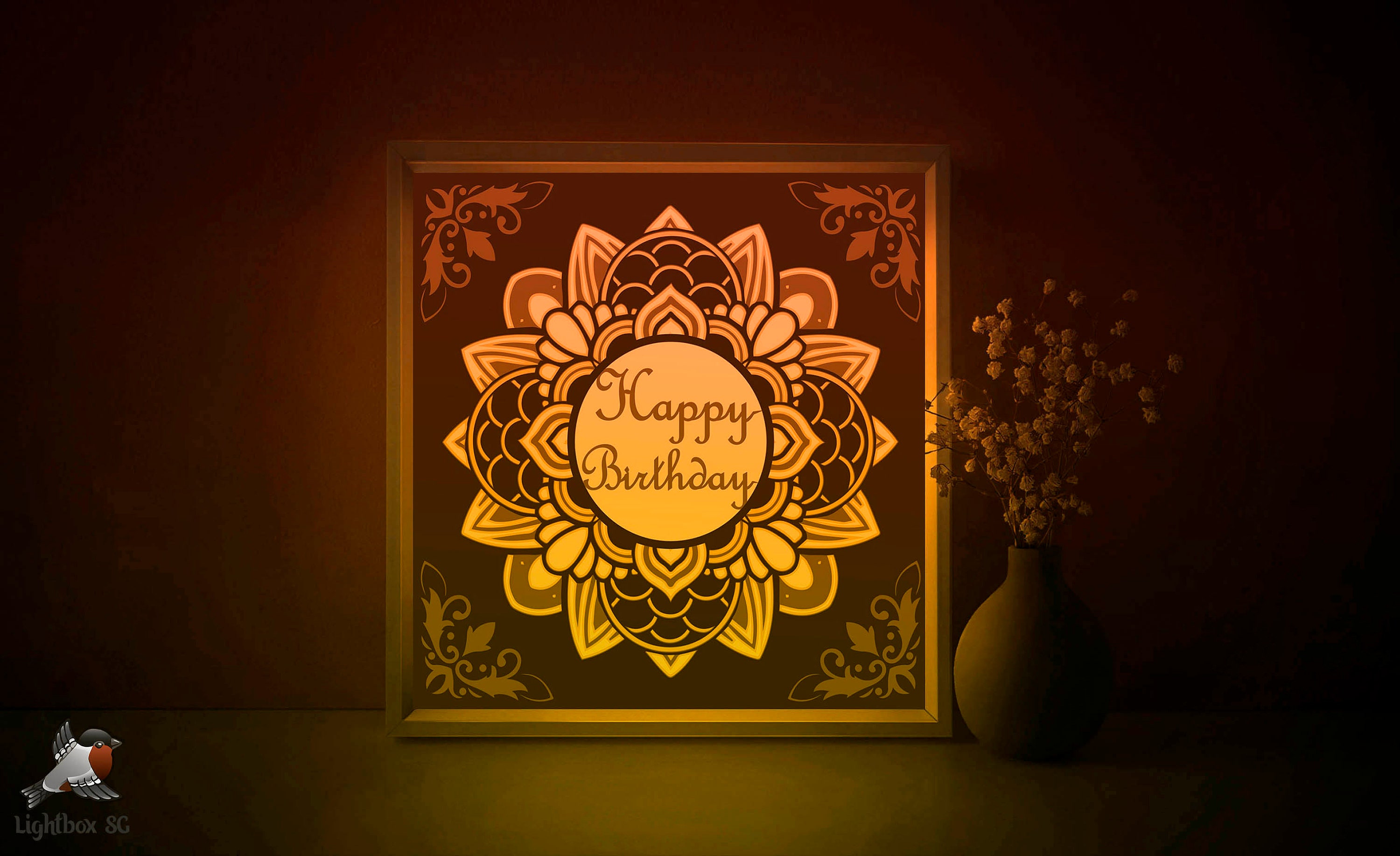 Happy Birthday Shadow Box SVG Template Mandala Flower Pattern - Etsy UK