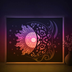 Moon and Sun Shadow Box SVG Template, Stars Pattern Papercut Lightbox ...