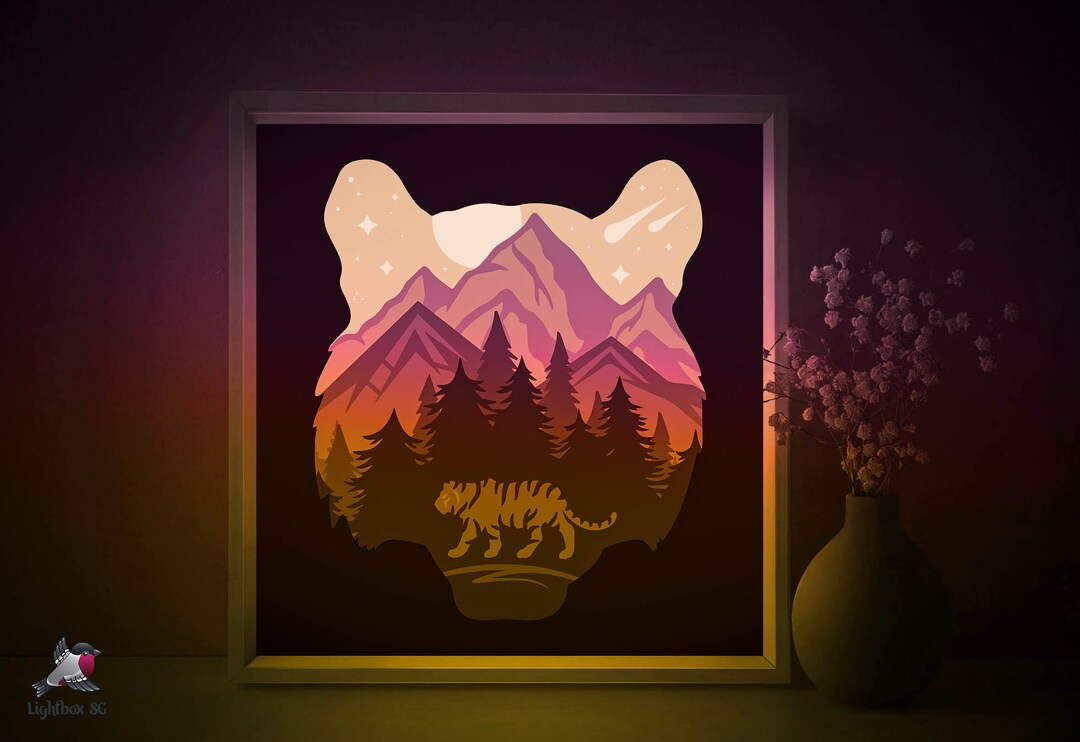 Wild Animal Shadow Box SVG Template, Bear Tiger Papercut Lightbox ...