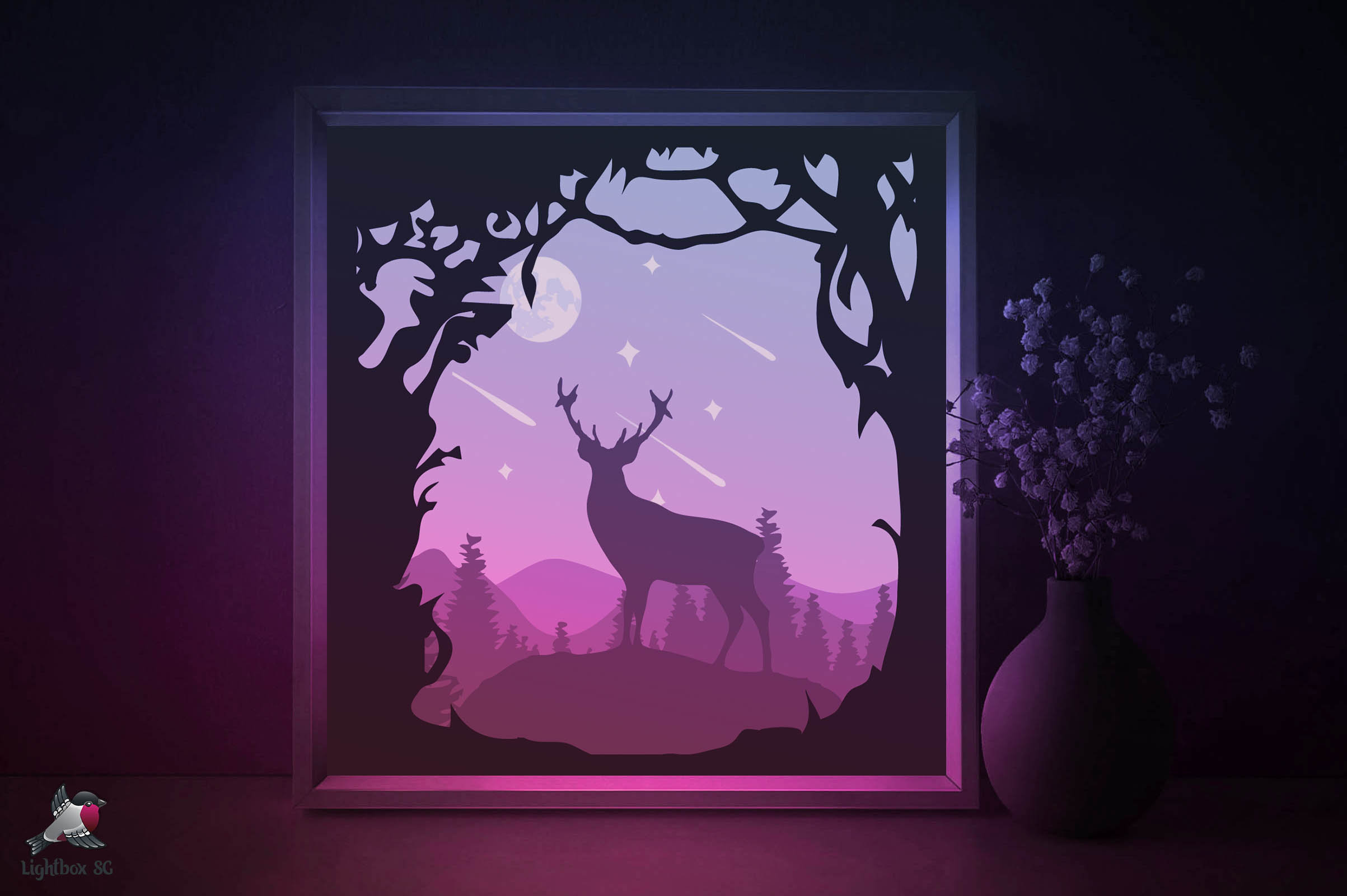 Forest Deer Shadow Box SVG Template Mountains Nature Papercut - Etsy