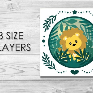 Lion Baby Shadow Box SVG Template, Tropical Colored Papercut Shadow Box ...