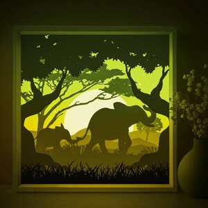 Elephant Safari Shadow Box SVG Template, African Papercut Lightbox ...