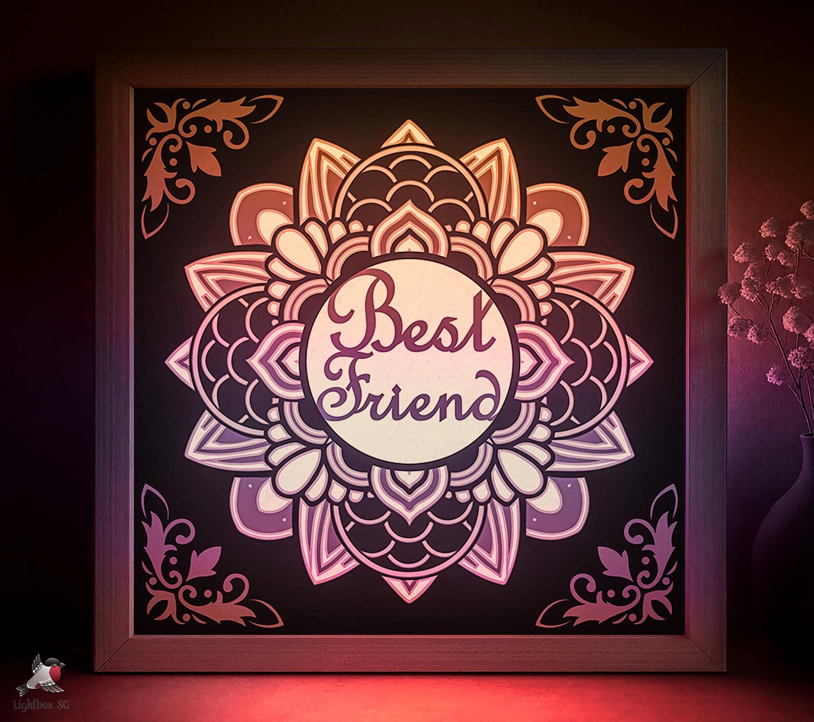 Best Friend Shadow Box SVG Template, Mandala Flower Pattern Papercut ...