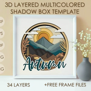 3D Autumn Shadow Box SVG Template, Fall Colored Papercut Mountains ...