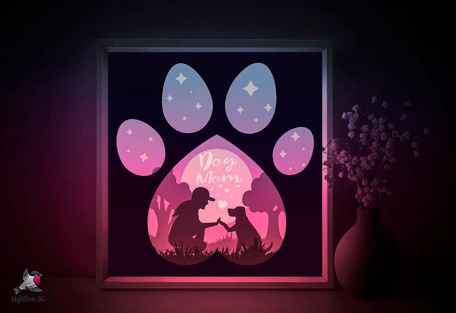 Dog Mom Shadow Box SVG Template Pet Loving Friends Silhouette - Etsy