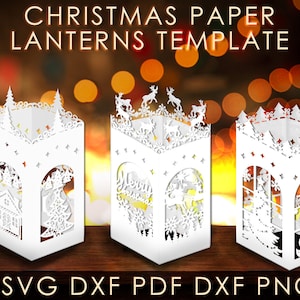 Merry Christmas Lantern Template, Happy New Year Paper Cut Diy Lantern ...
