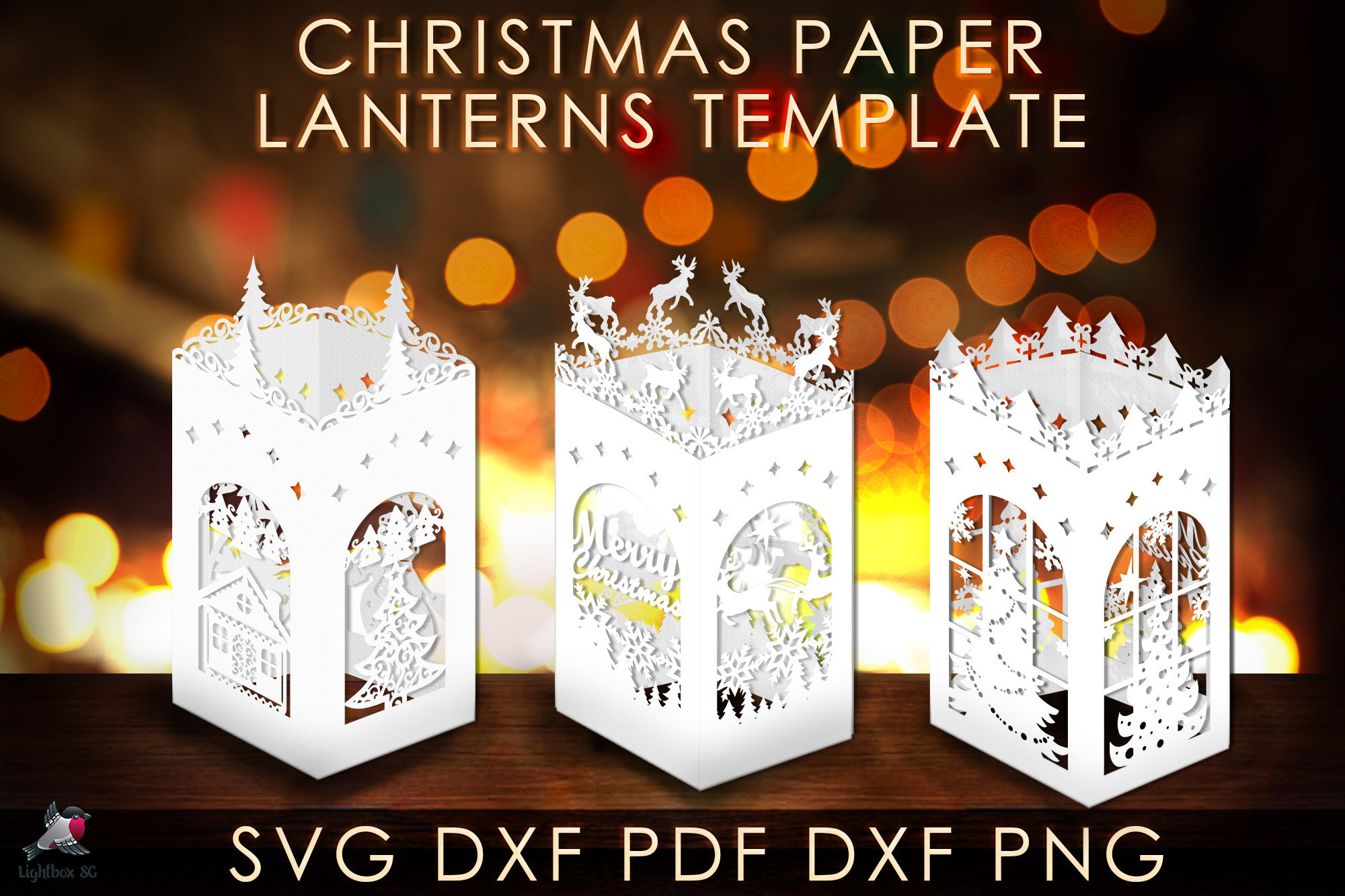 Merry Christmas Lantern Template Happy New Year Paper Cut Diy - Etsy