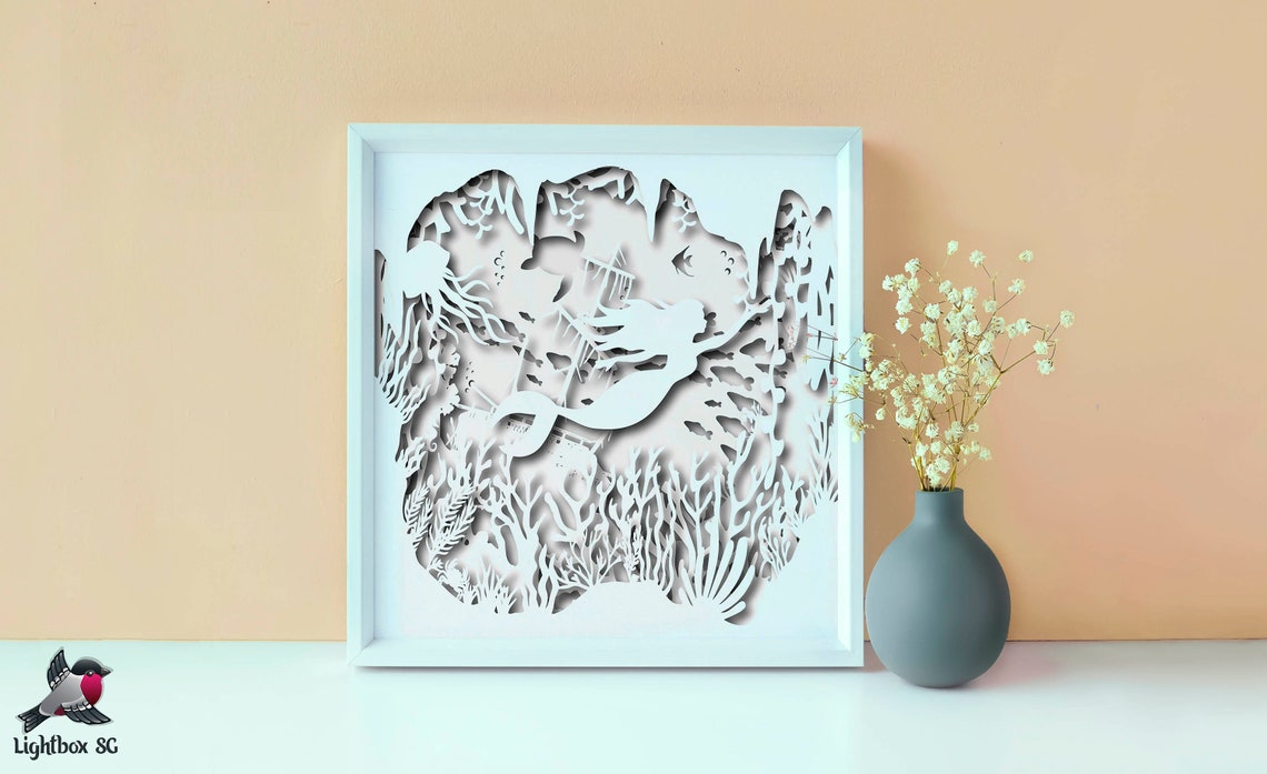 Little Mermaid Shadow Box SVG Template Fairytale Papercut - Etsy