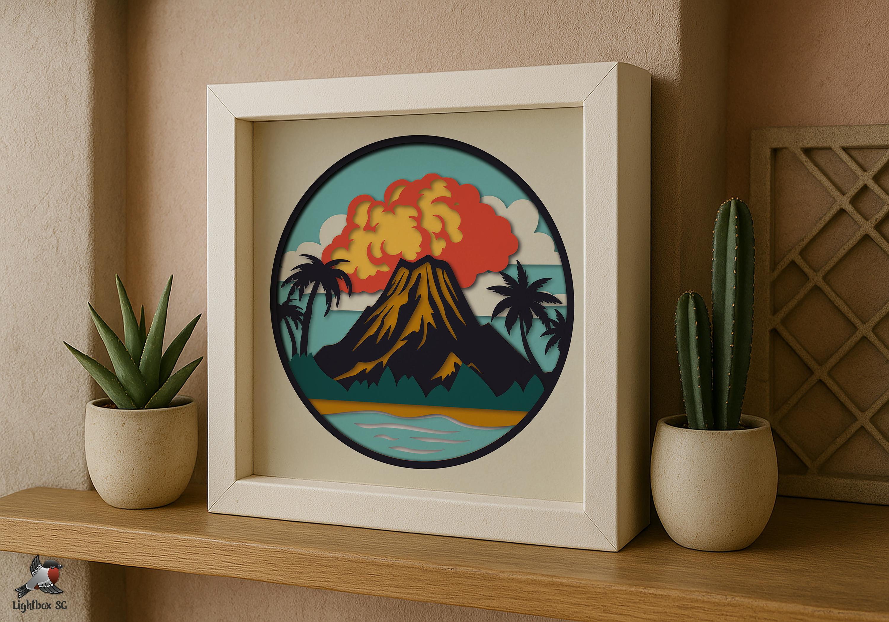 3D Volcano Montain Shadow Box SVG Template, Colored Papercut Cricut SVG ...