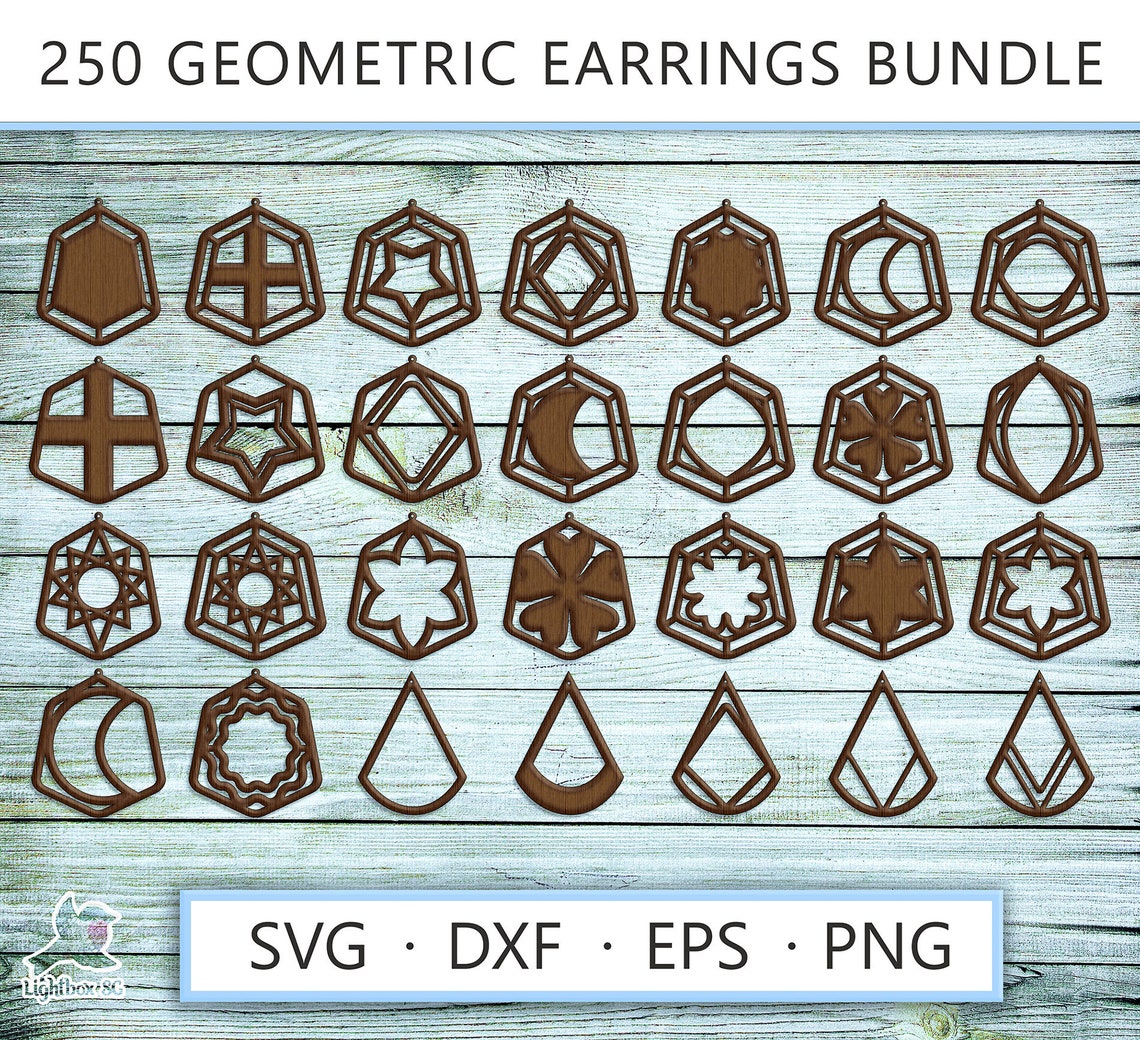 250 Geometric Earrings SVG Bundle, Png DXF Eps Laser Cut Earrings Svg ...