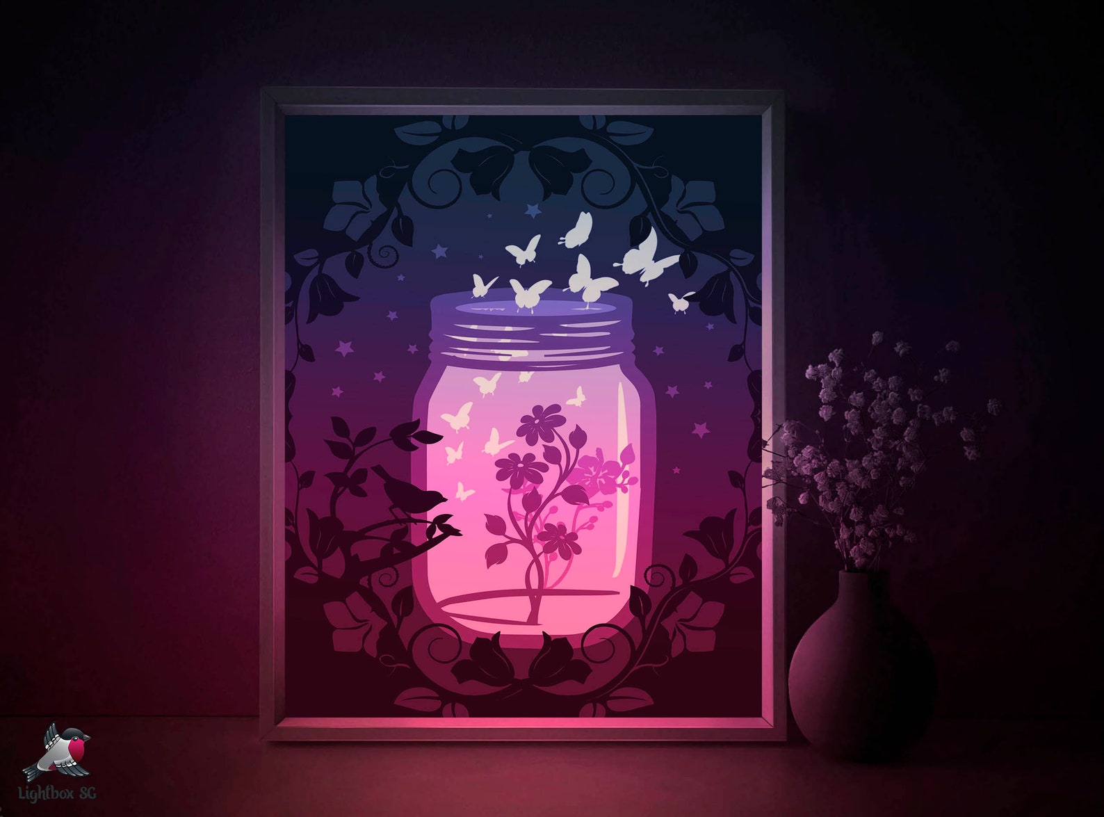 Flower Jar Shadow Box SVG Template Fairytale Butterflies - Etsy