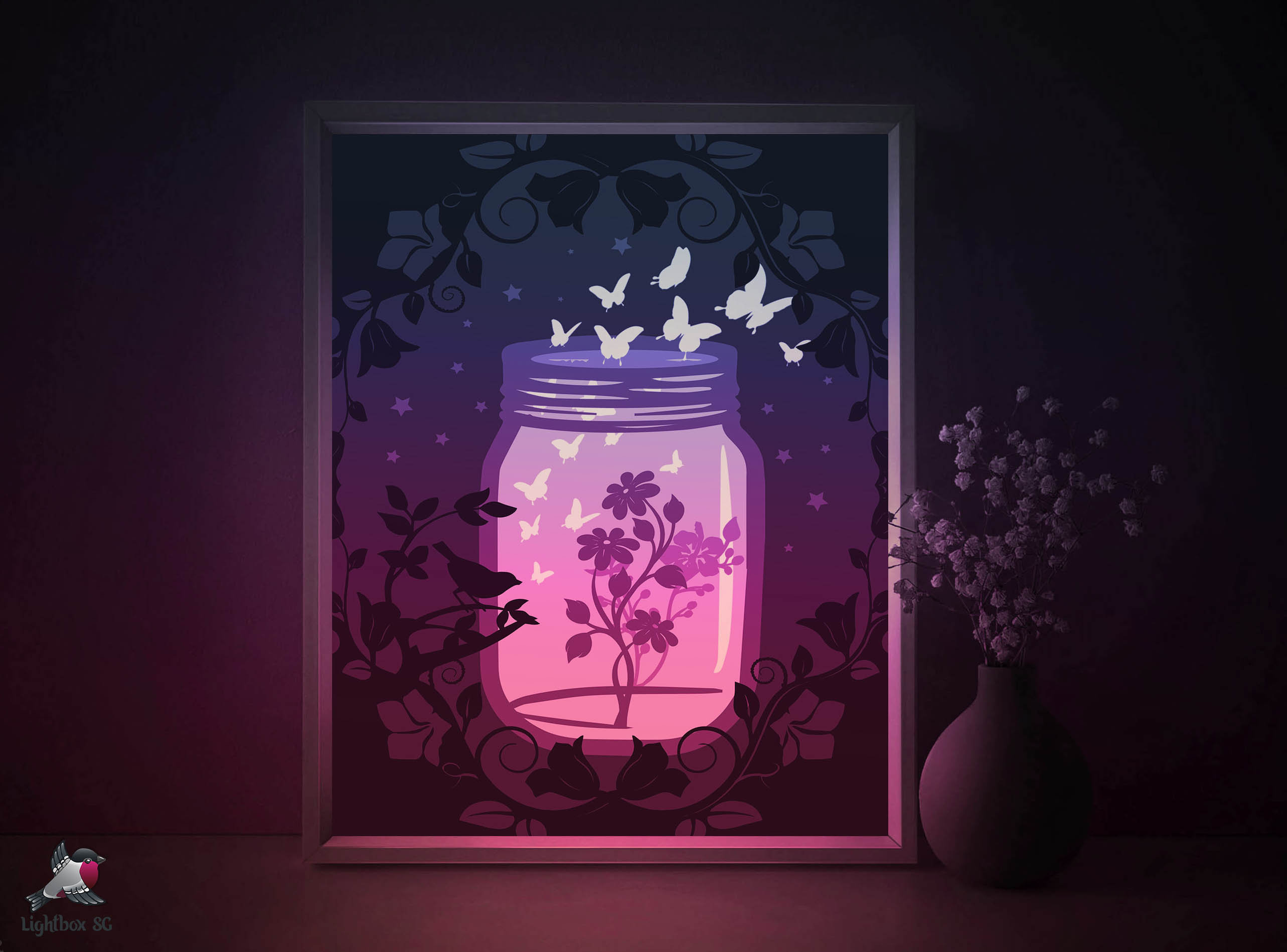 Flower Jar Shadow Box SVG Template Fairytale Butterflies - Etsy