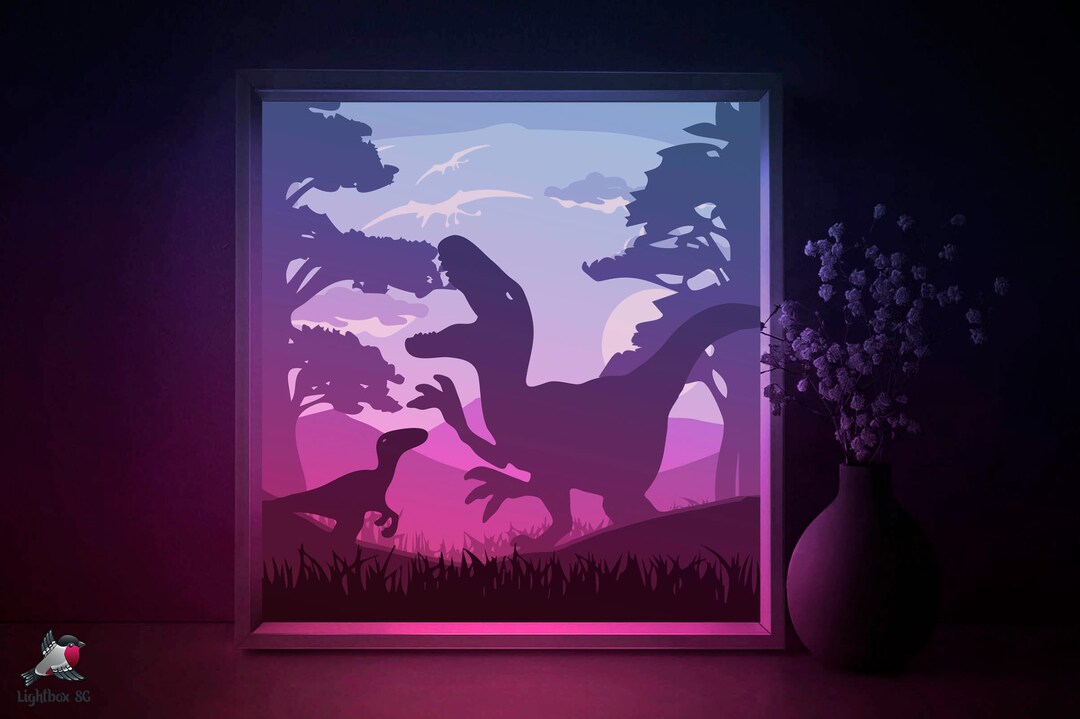 Dinosaur T-rex Shadow Box SVG Template, Jurassic Park Papercut Lightbox ...