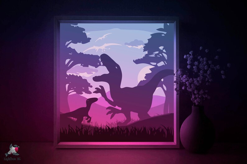 Dinosaur T-rex Shadow Box SVG Template Jarassic Park Papercut - Etsy