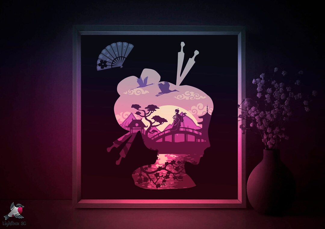 Japan Scape Shadow Box SVG Template, Japanese Geisha Papercut Lightbox ...