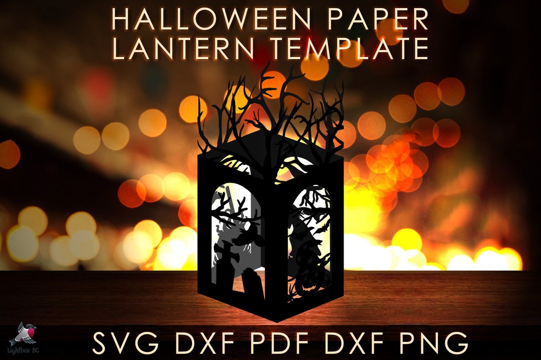 Halloween Lantern Template, Horror Scene Paper Cut Diy Lantern ...