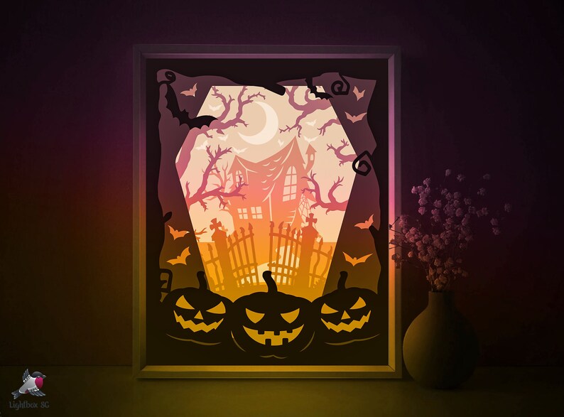 Halloween Shadow Box SVG Template Haunted House Papercut - Etsy
