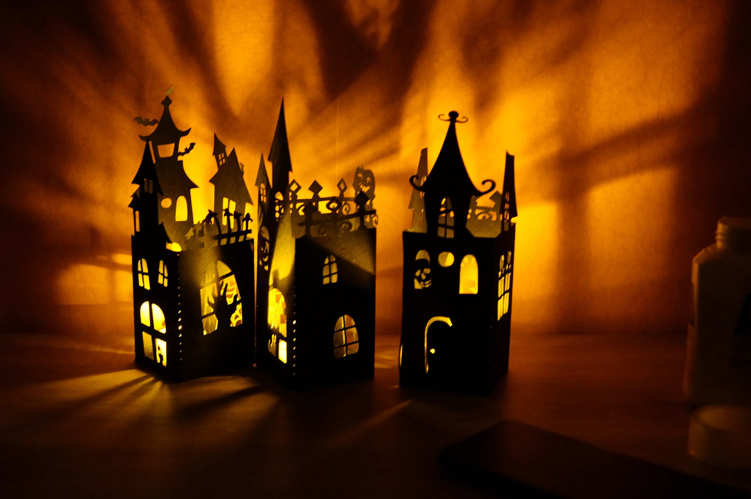 3 Halloween Lantern Templates, Haunted Gothic Castle Paper Cut Diy ...