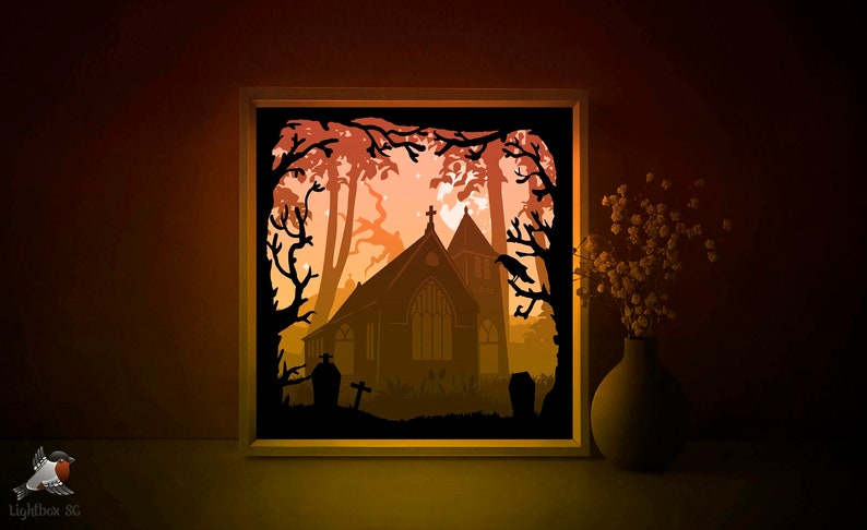 Halloween Shadow Box SVG Template Gothic Church Graveyard | Etsy