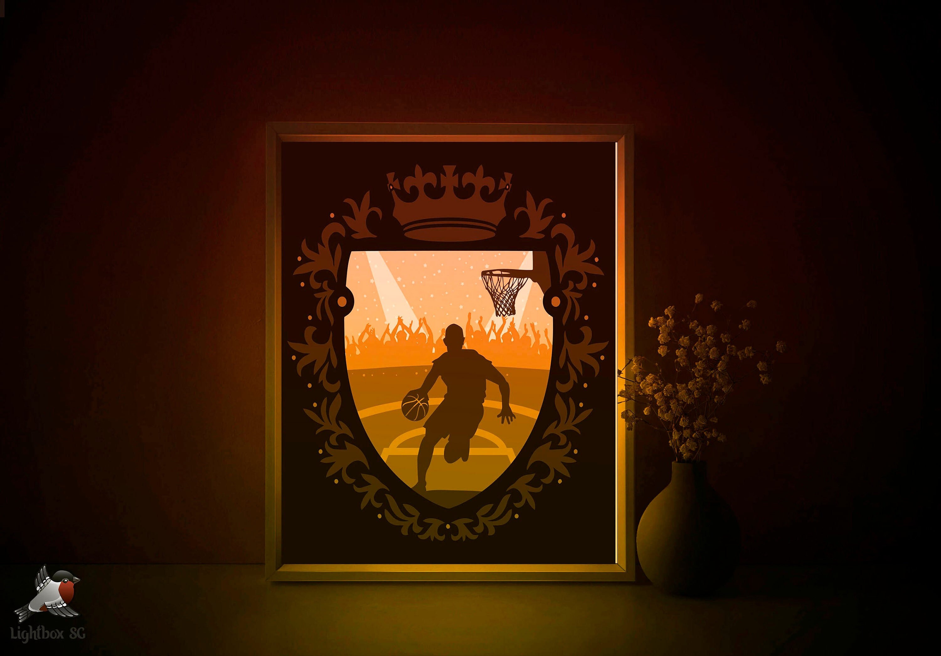 Basketball Sport Shadow Box SVG Template Silhouette Papercut - Etsy