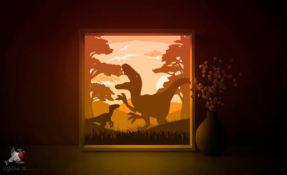 Dinosaur T-rex Shadow Box SVG Template Jarassic Park Papercut - Etsy