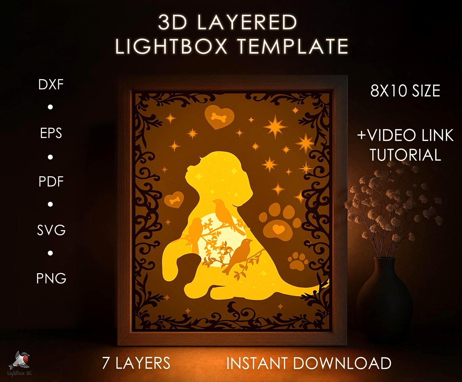 Puppy Shadow Box SVG Template, Little Dog Papercut Lightbox Cricut SVG ...