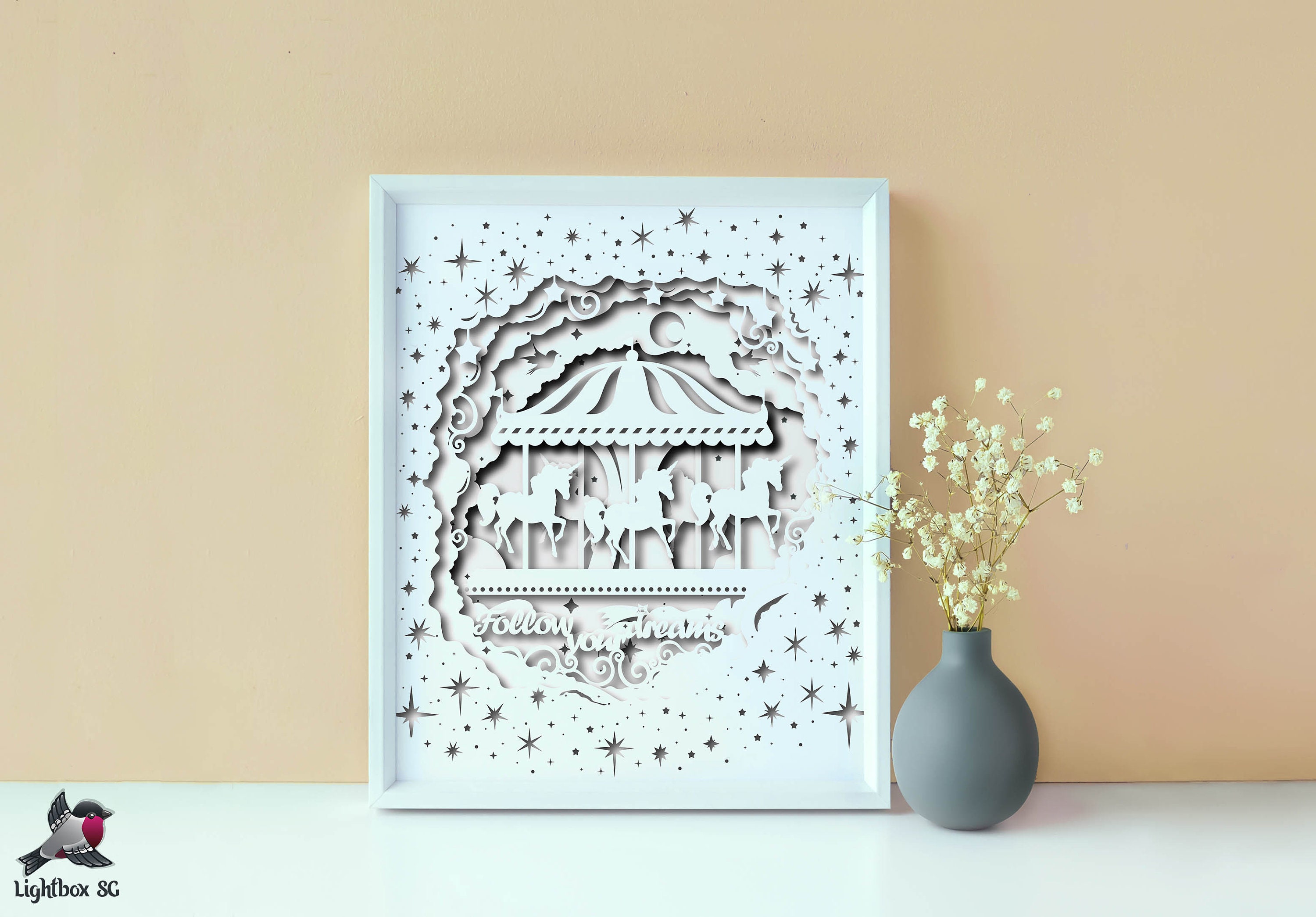 Unicorn Horse Carousel Shadow Box SVG Template Silhouette - Etsy