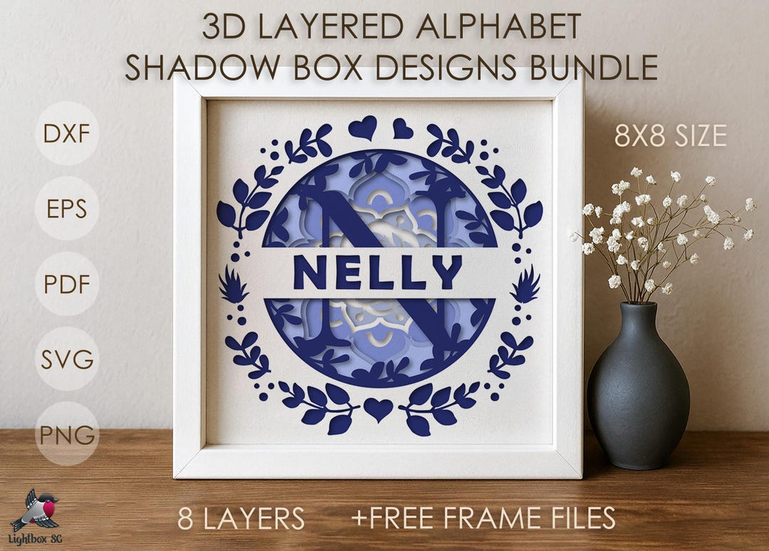 3D Monogram A-Z Shadow Box SVG Template Bundle, Colored Alphabet ...